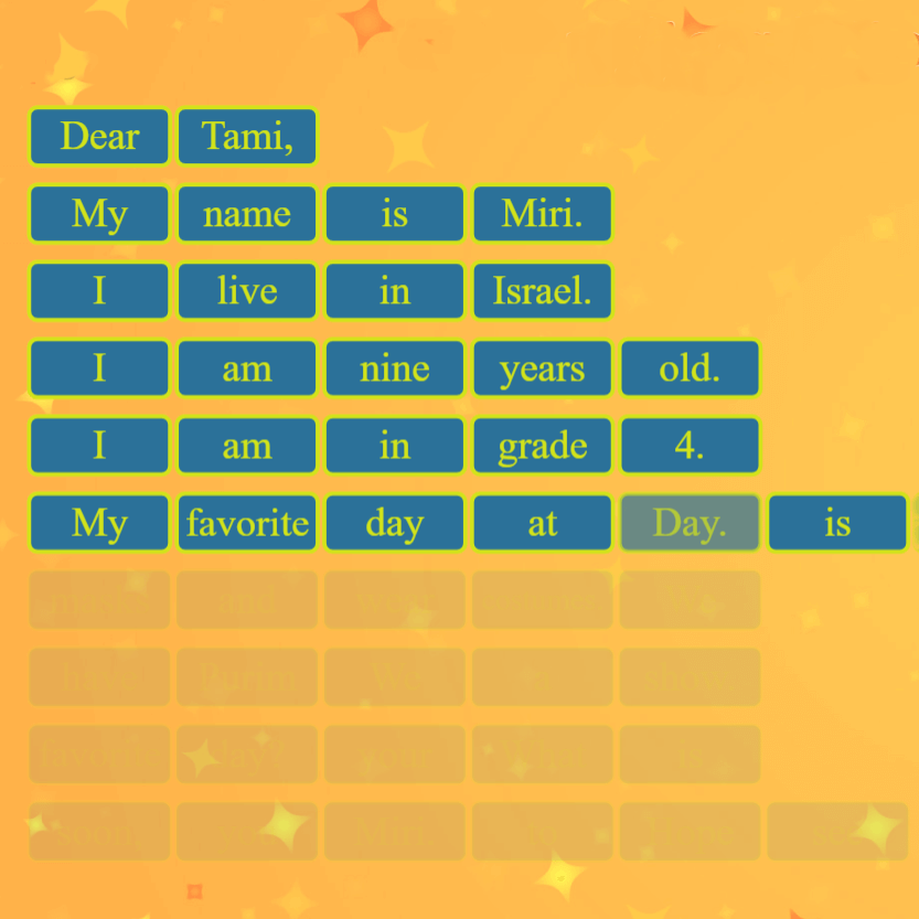 Sentences - Write a letter - משחקי ClapLab